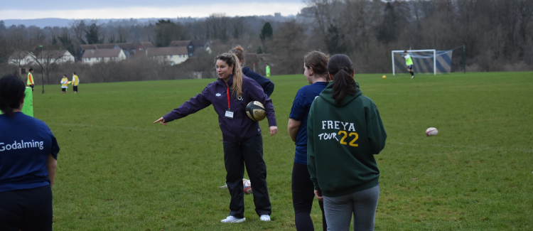 Rugby royalty Jess Breach visits Godalming College Rugby Ladies